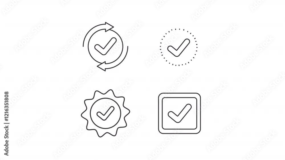 Process completion animation set. Verification marks animated line ...