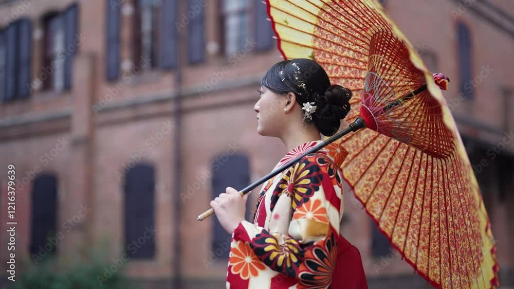 Young women in their 20s wear traditional hakama (kimono) in Japan ...