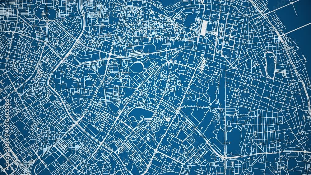 Ink reveal animation of Hanoi city, Vietnam, grid map. Aerial top view ...
