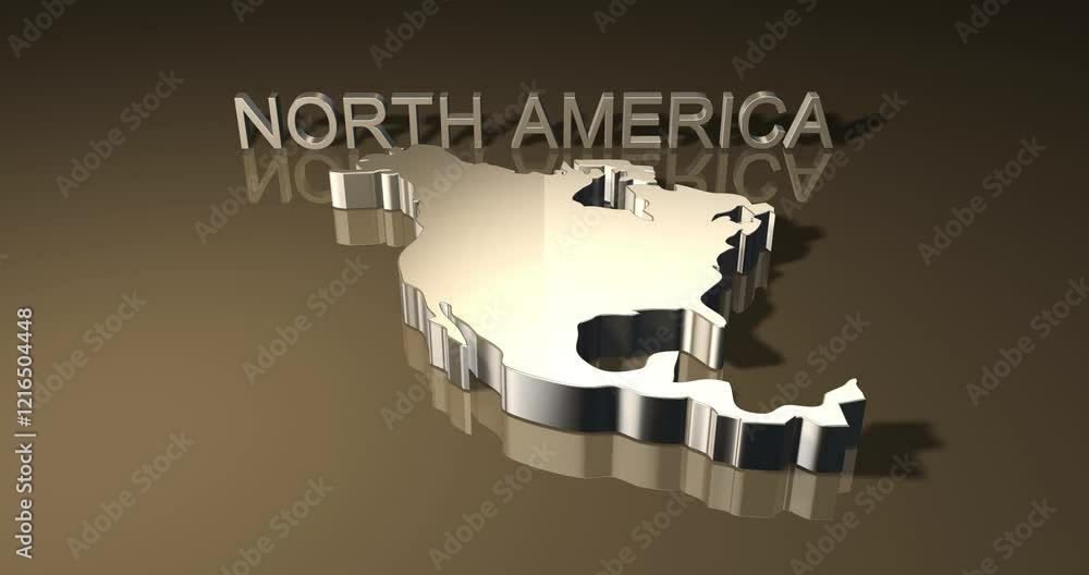 Map of North America continent in 3D animation with golden theme Stock ...