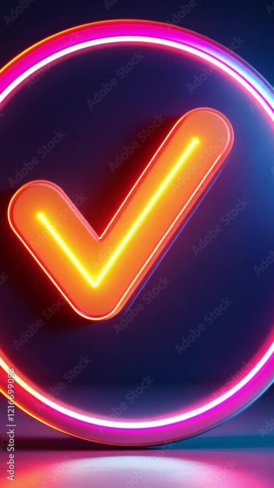 Neon Checkmark: A vibrant, glowing neon checkmark symbol stands out ...
