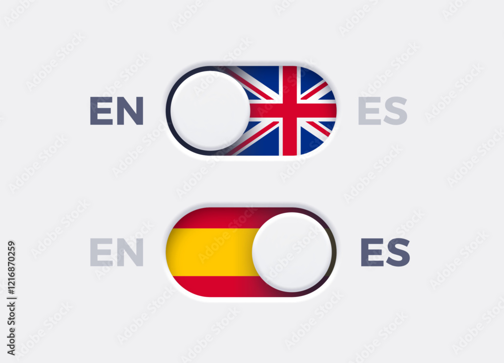 Poster English language mode and Spanish language mode toggle switch ...