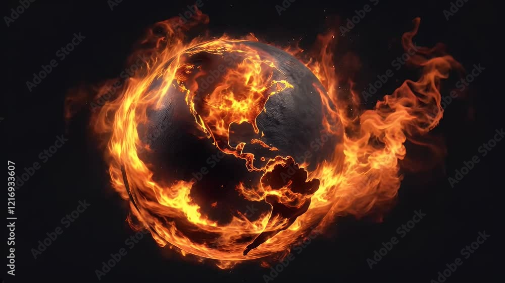 Inferno Earth: A dramatic, fiery depiction of the Earth engulfed in ...