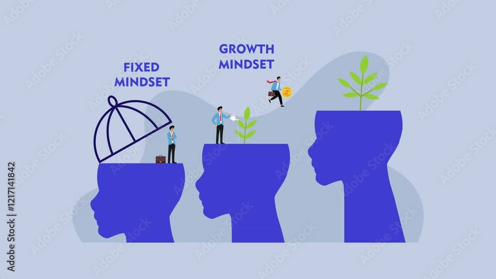Fixed vs Growth Mindset Illustration with Plant Metaphor cartoon ...