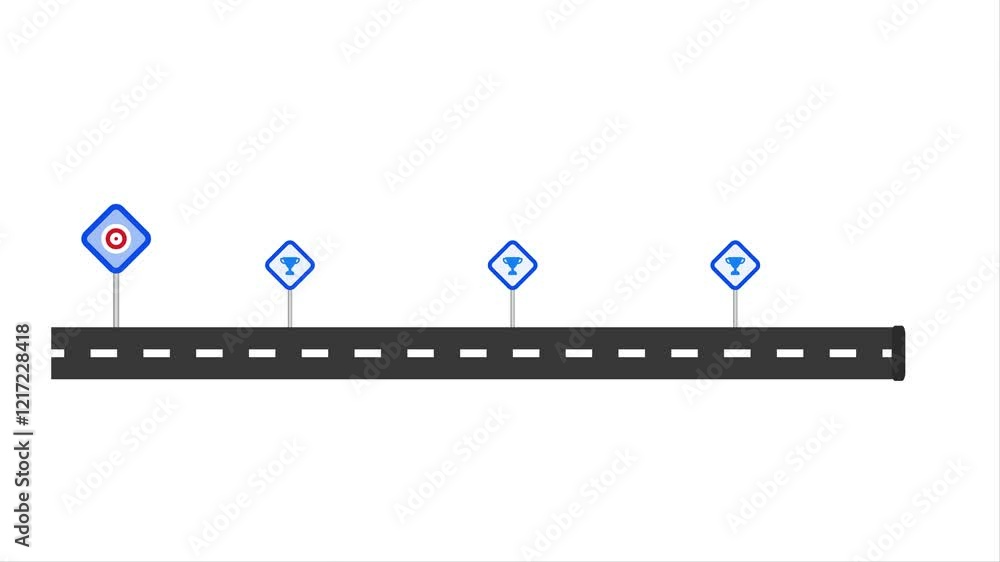 2D animation of a road unrolling, revealing traffic signs with target ...
