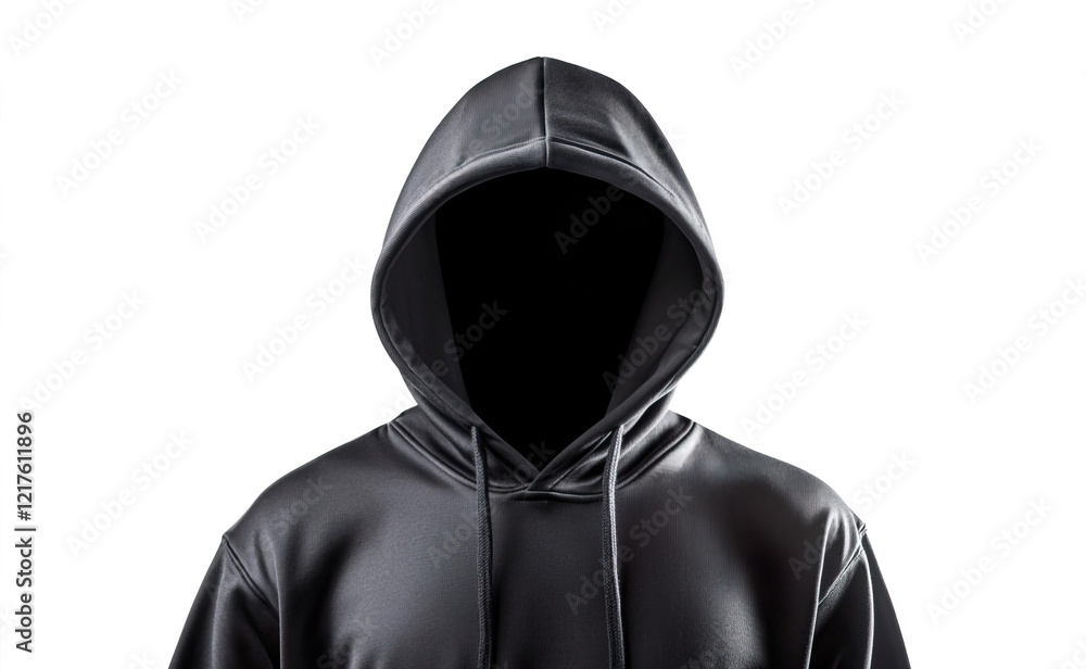 Poster Mysterious faceless figure in black hoodie on white background ...