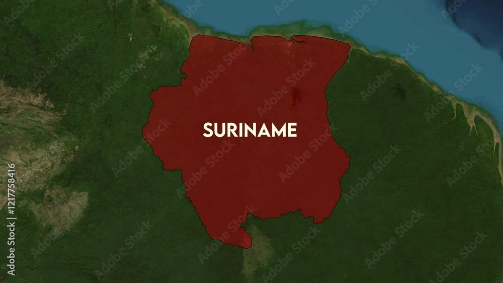 Zoom from Earth to Suriname. World map animation with country borders ...