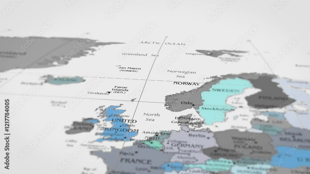 The camera rotating around norway on the world map takes the focus. 4K ...