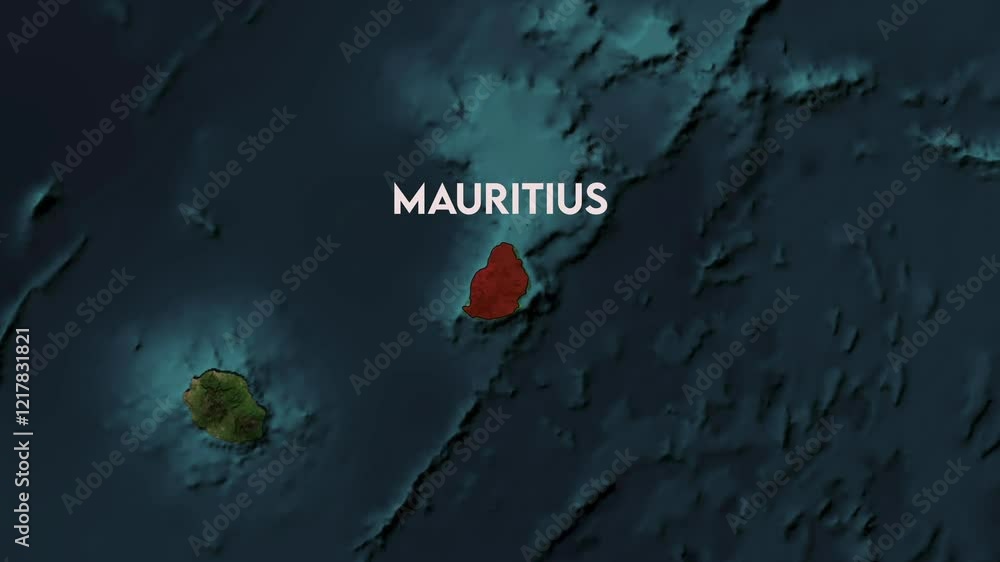 Zoom from Earth to Mauritius. World map animation with country borders ...