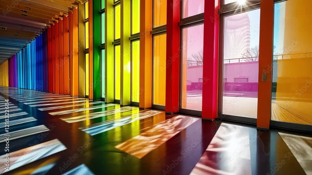 Vibrant Rainbow Corridor: Architectural marvel with colorful glass ...
