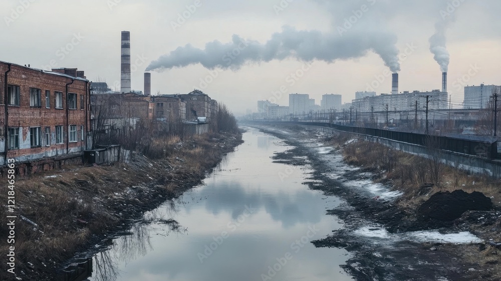 Photo & Art Print Industrial Canal Pollution: A somber reflection on ...