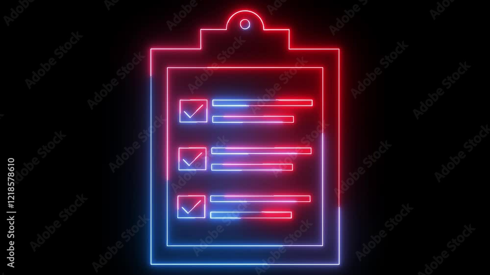 neon red blue color clipboard with checklist icon animation checkbox ...