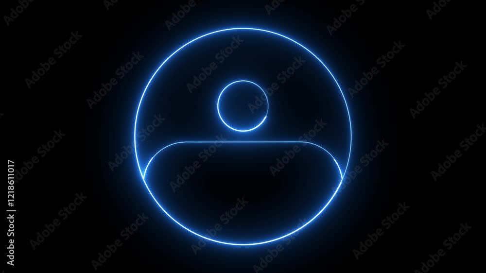 neon blue color user icon animation head male face profile contact ...
