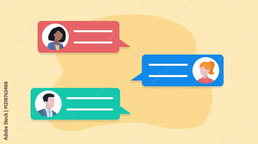 Animation of text messages between employees and friends. Messenger app ...