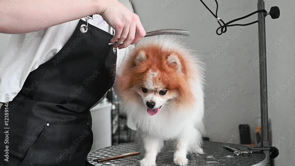 Grooming turns into art as a spitz takes center stage. Fluffy fur ...