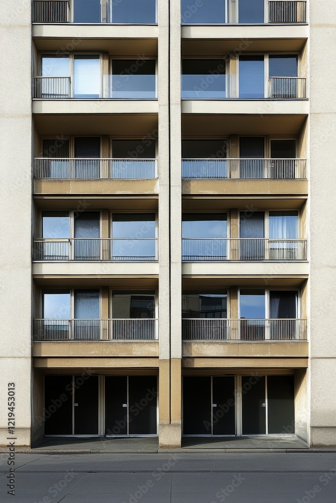 Poster Modern residential building featuring multiple balconies and ...