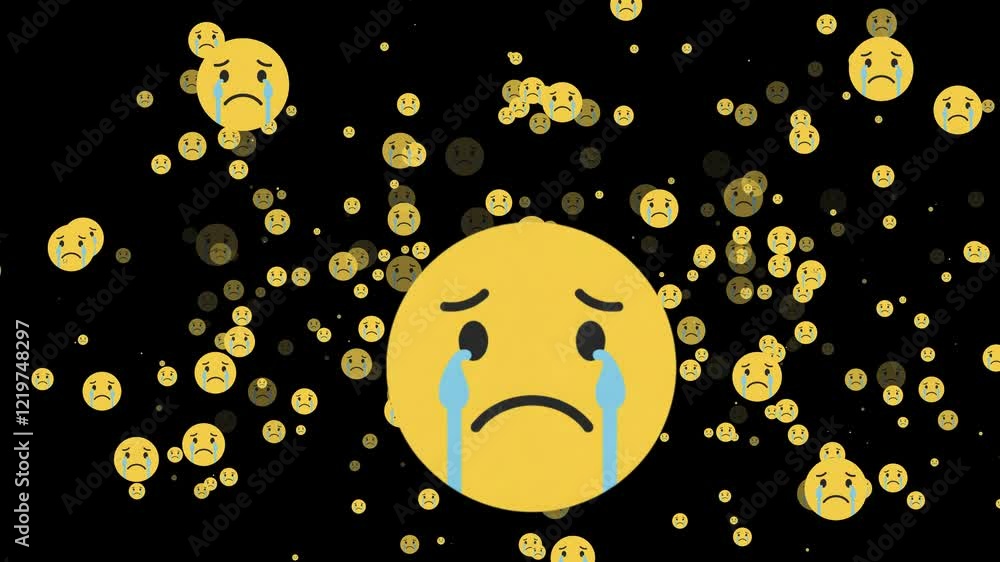 Floating animated crying face icons with tears dropping seamlessly on a ...