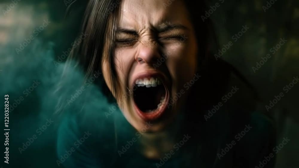 Angry and screaming woman scene, smooth repeating motion for background ...