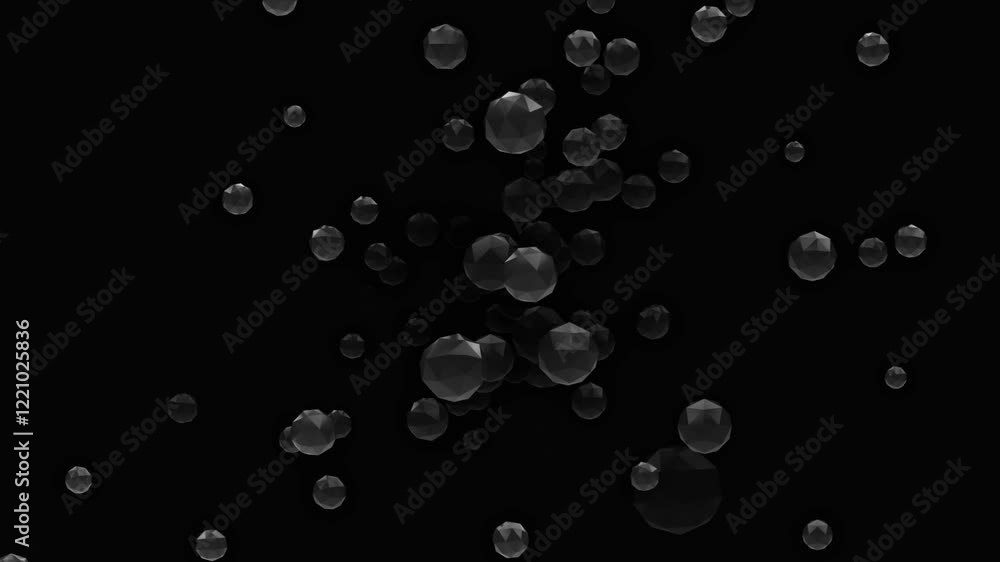 Transparent rotating low poly spheres on black background. 4k render ...