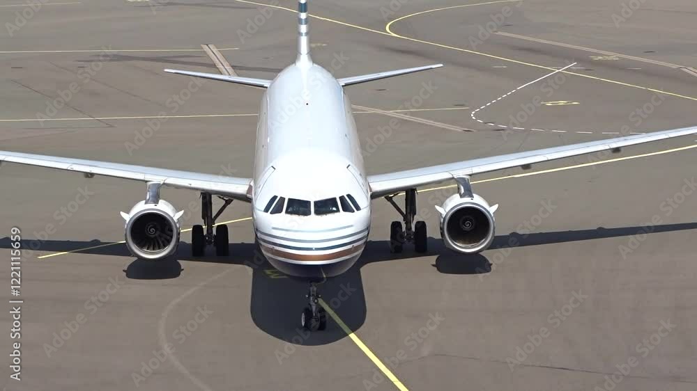business jet white stripes shown turning into terminal area under ...