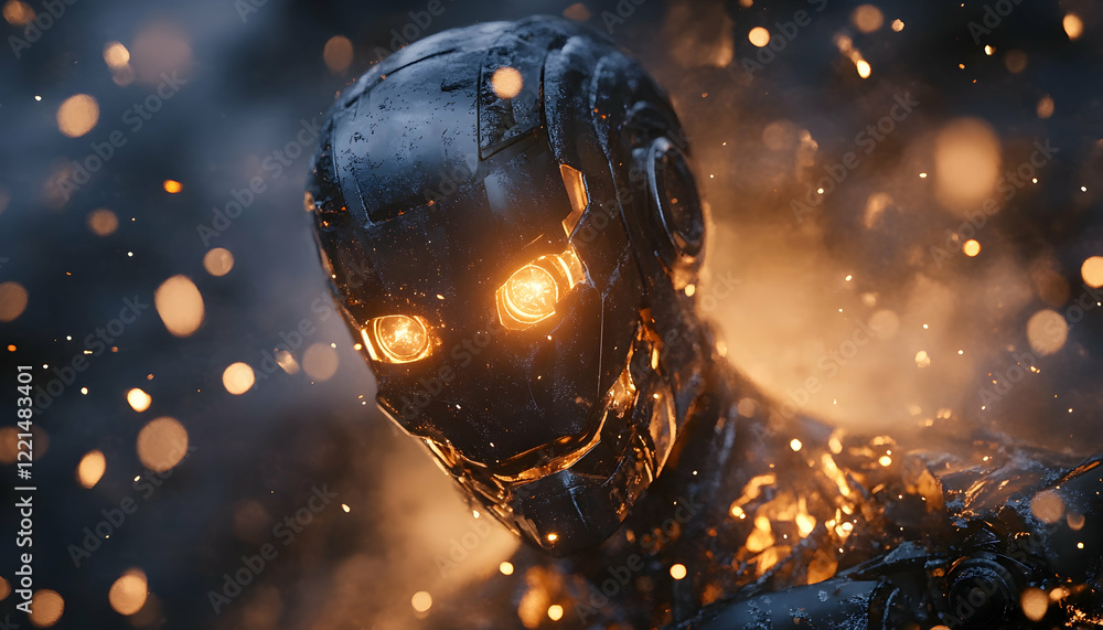 Photo & Art Print Metal robot crash broken error with sparks