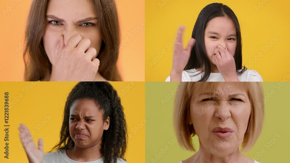 Four individuals showcase a range of emotions through gestures and ...