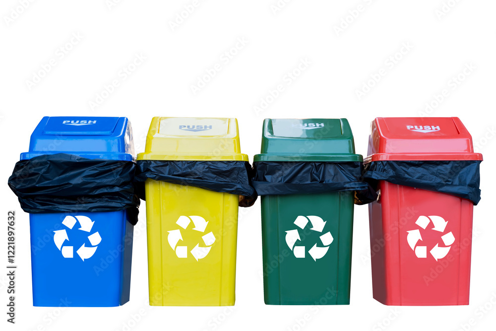 Plakát Collection of waste bins full of different types of garbage ...