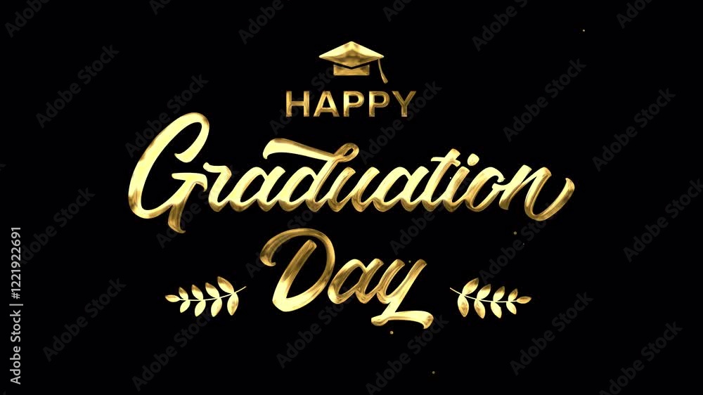 Happy Graduation Day text animation. Animated text with gold particles ...