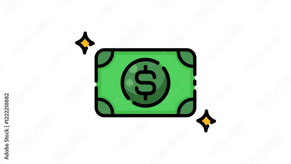Animated green money bill dollar sign sparkles for depicting wealth and ...