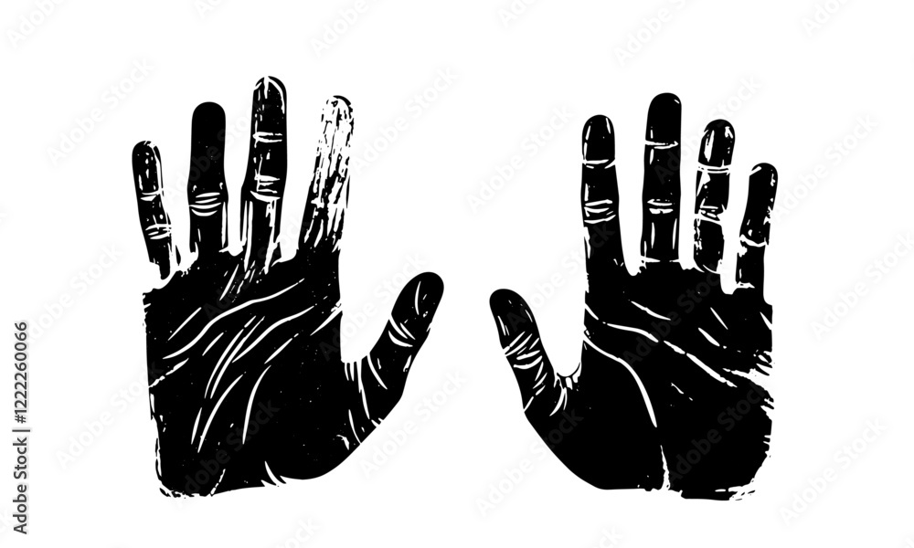 Poster Linocut hands vector logo, black silhouette – Wall Art | UkPosters