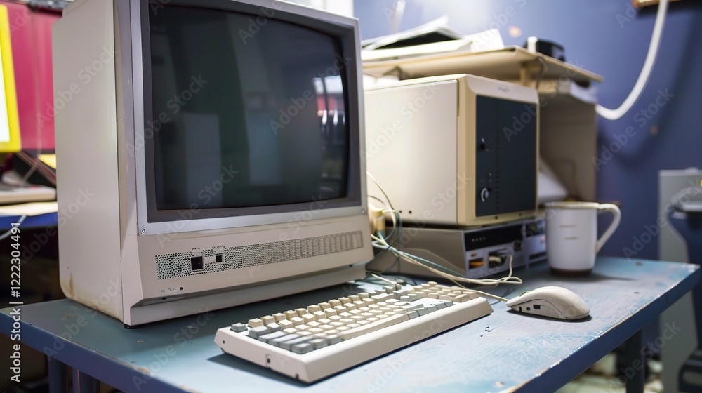 A nostalgic old computer, boasting a bulky form, a cathode - ray tube ...