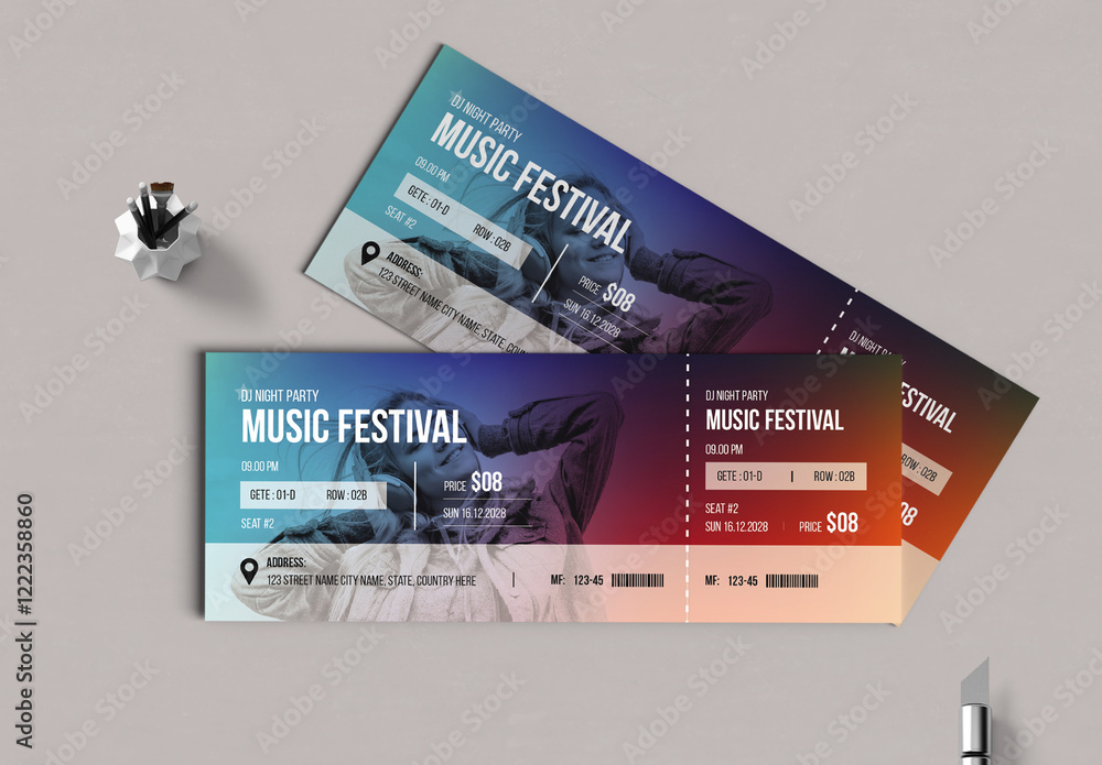 Music Festival Event Concert Entertainment Entrance Ticket Design Stock ...