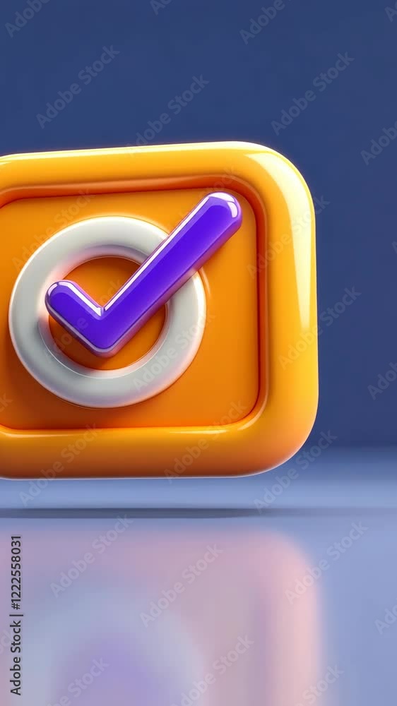 Colorful 3D checkbox symbol with a purple checkmark representing task ...