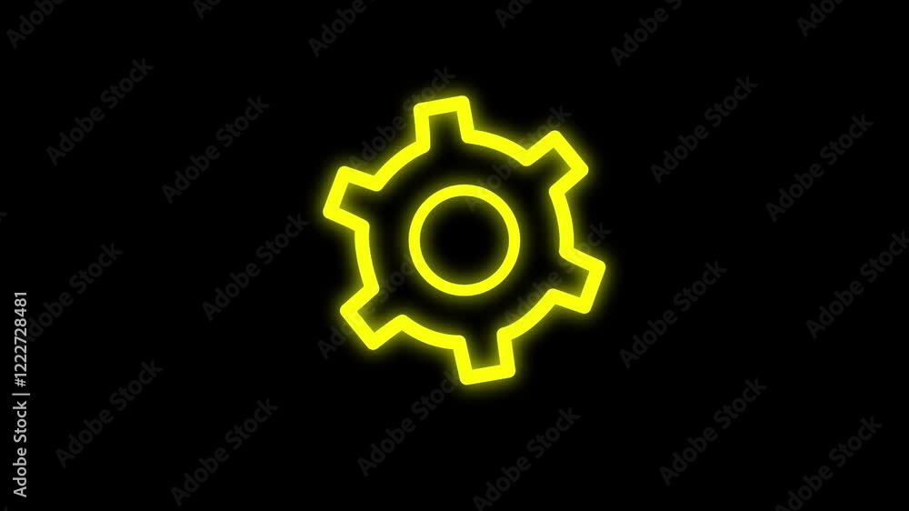 Spinning gears animation icon . Glowing neon setting icon, Green color ...