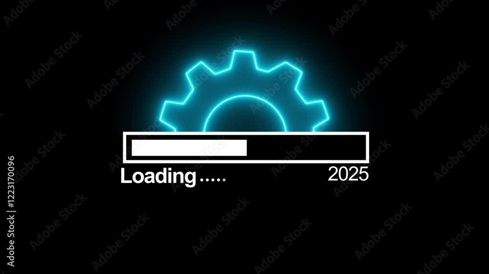 2025 happy new year gear setting system loading animation. New year ...