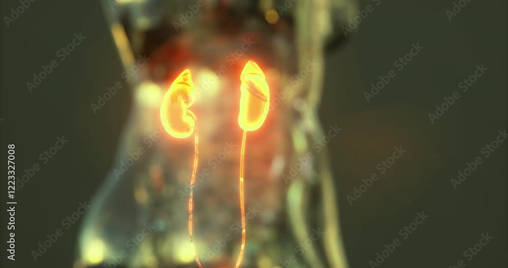 A detailed visualization of the human kidneys highlighting their ...