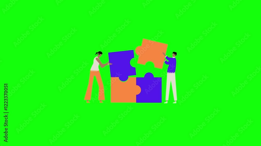 Teamwork, Puzzle, business solution, team working. Outline 2d, micro ...