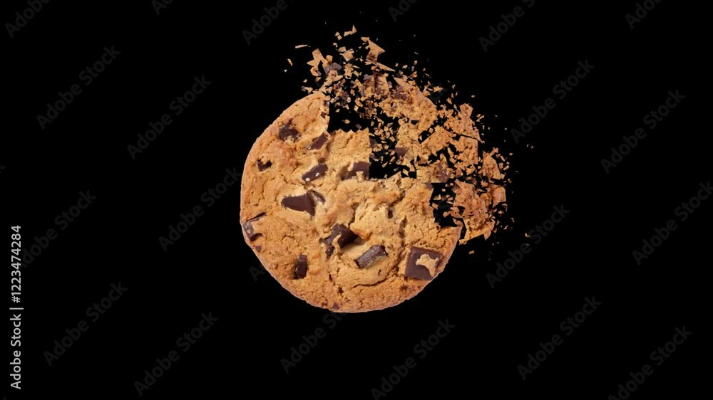 Chocolate Chip Cookie Breaking Animation on Transparent Background with ...
