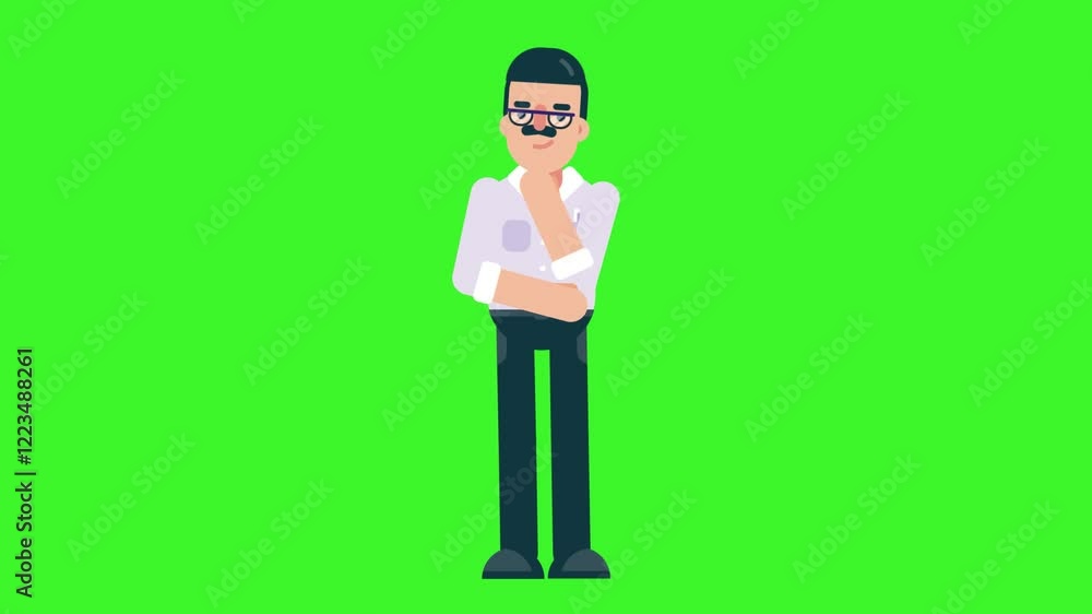 2D Animation of a Man Standing and Thinking, Green Screen Character ...