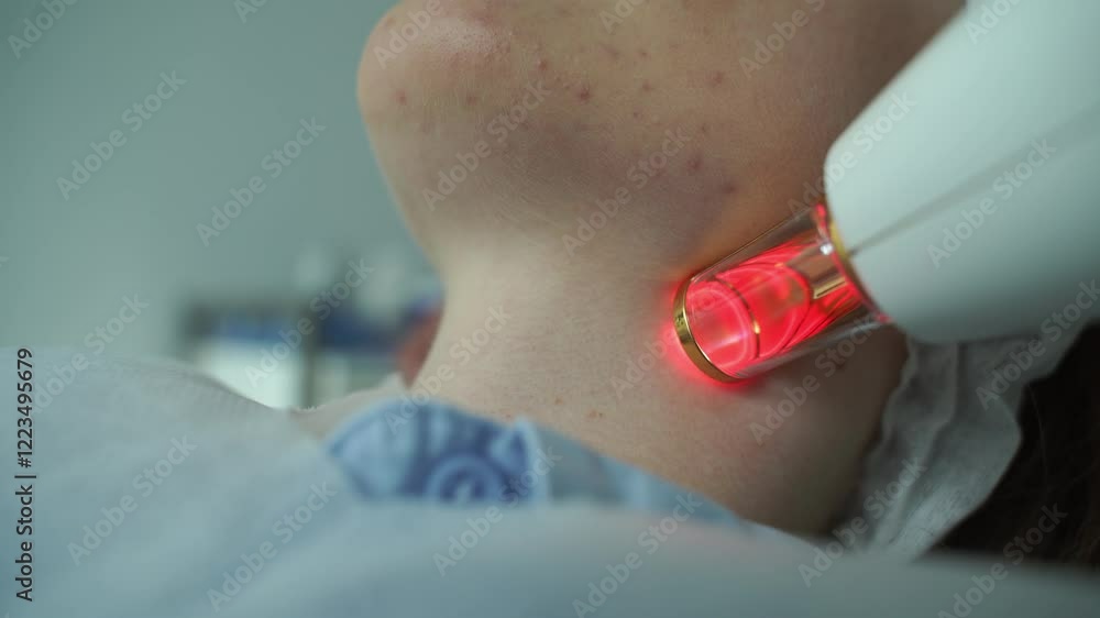 Rosacea treatment with IPL laser equipment in clinic 4k video. Removal ...