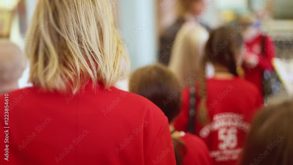 Group of kids children on excursion in a museum gallery, school pupils ...