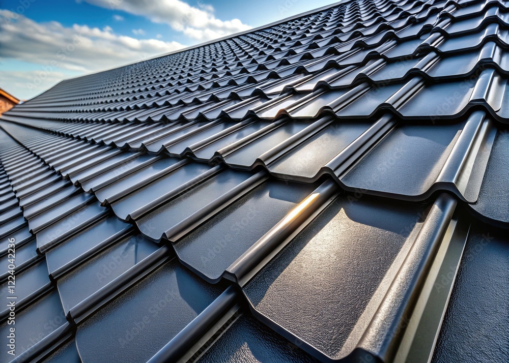 Photo & Art Print Close-up Steel Roofing Sheets: Black Modular Tile ...