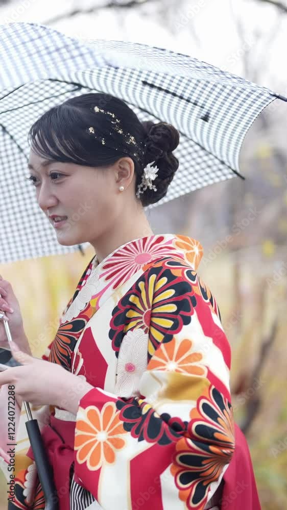 Young women in their 20s wear traditional hakama (kimono) in Japan ...