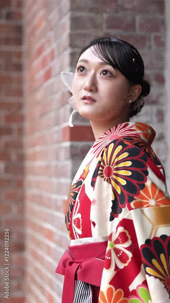 Young women in their 20s wear traditional hakama (kimono) in Japan ...