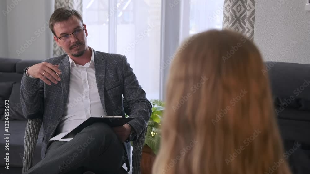 The psychologist conducts an initial diagnostic, asking questions to ...