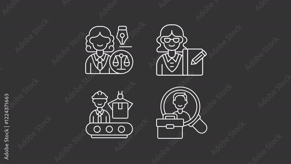 Company departments animation library. Business workflow animated white ...