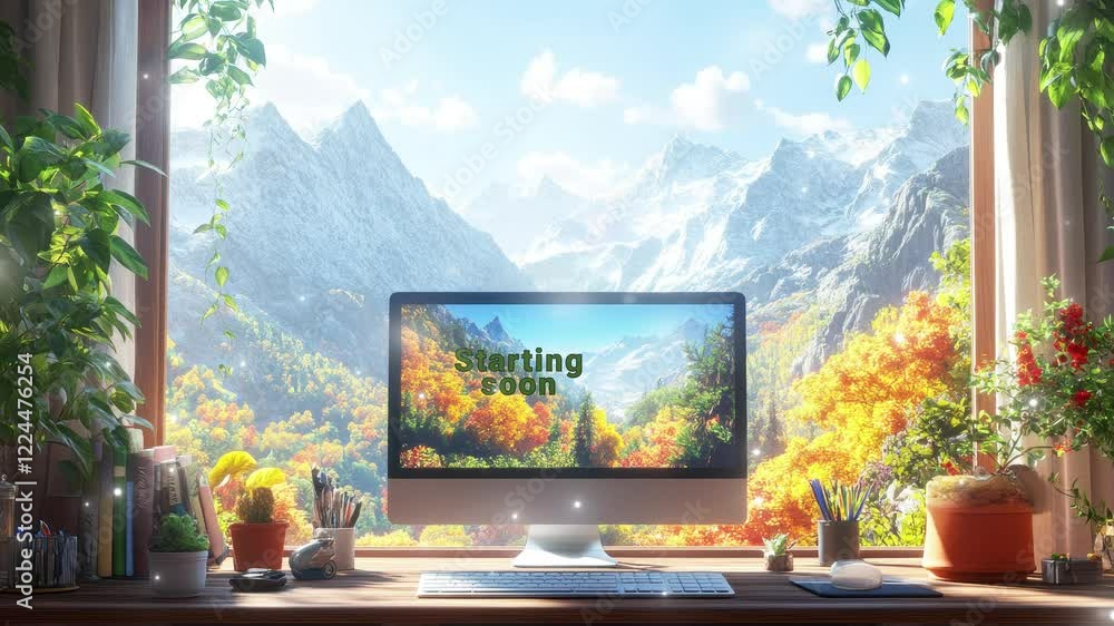 starting soon stream overlay seamless loop Explore a serene workspace ...