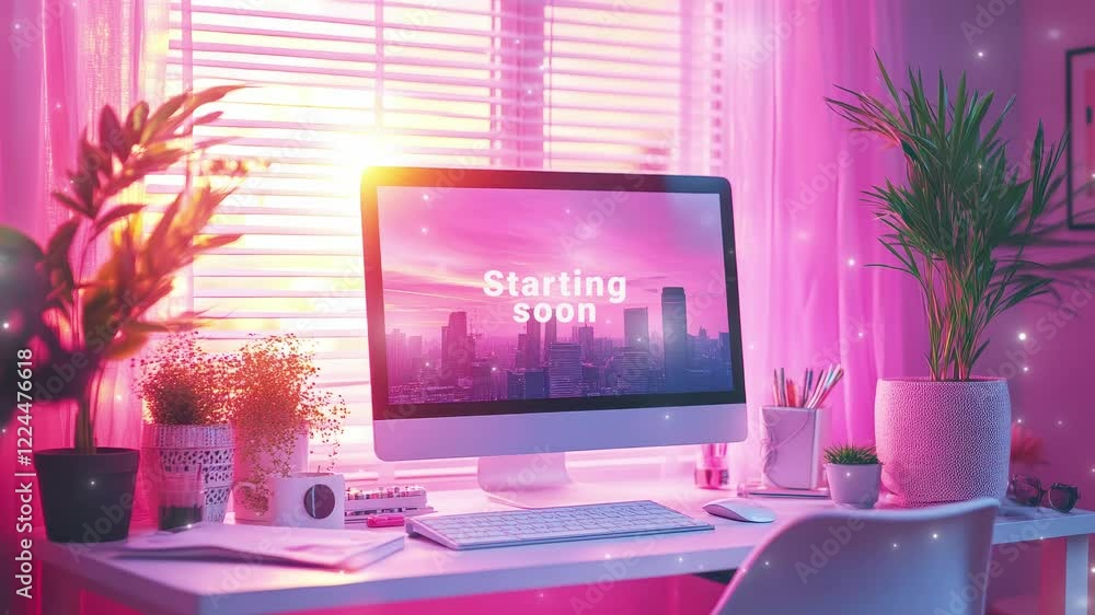 starting soon stream overlay seamless loop Charming workspace adorned ...