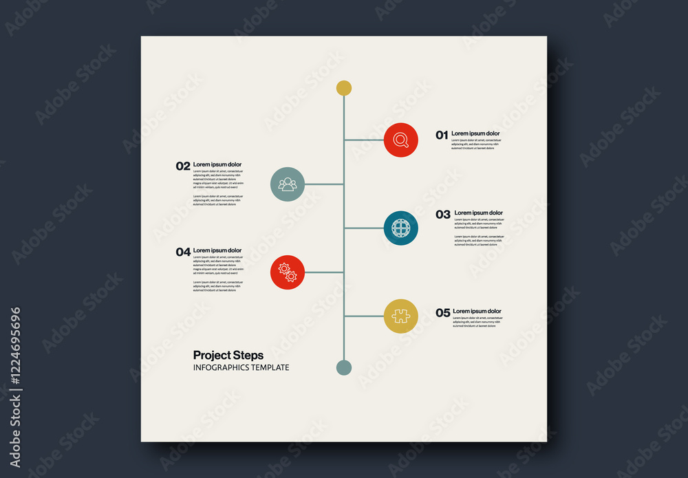 Project Steps Infographics Template with Circles and Lines Stock ...