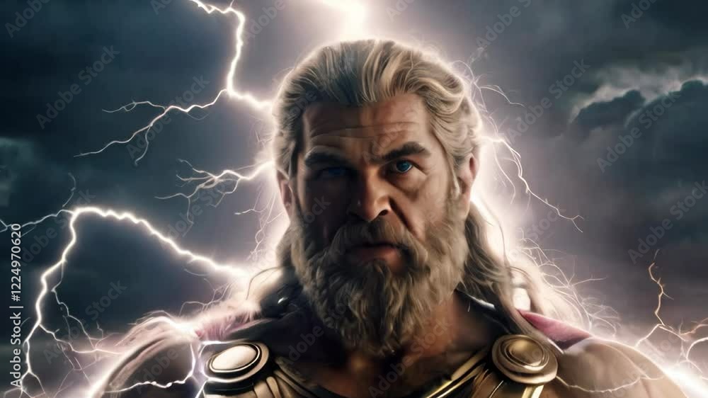 Zeus, Greek God of Thunder, Amidst Lightning Storm. Fantasy Majestic ...